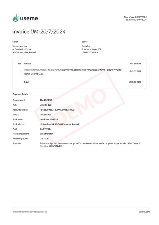 What do Useme invoices look like?